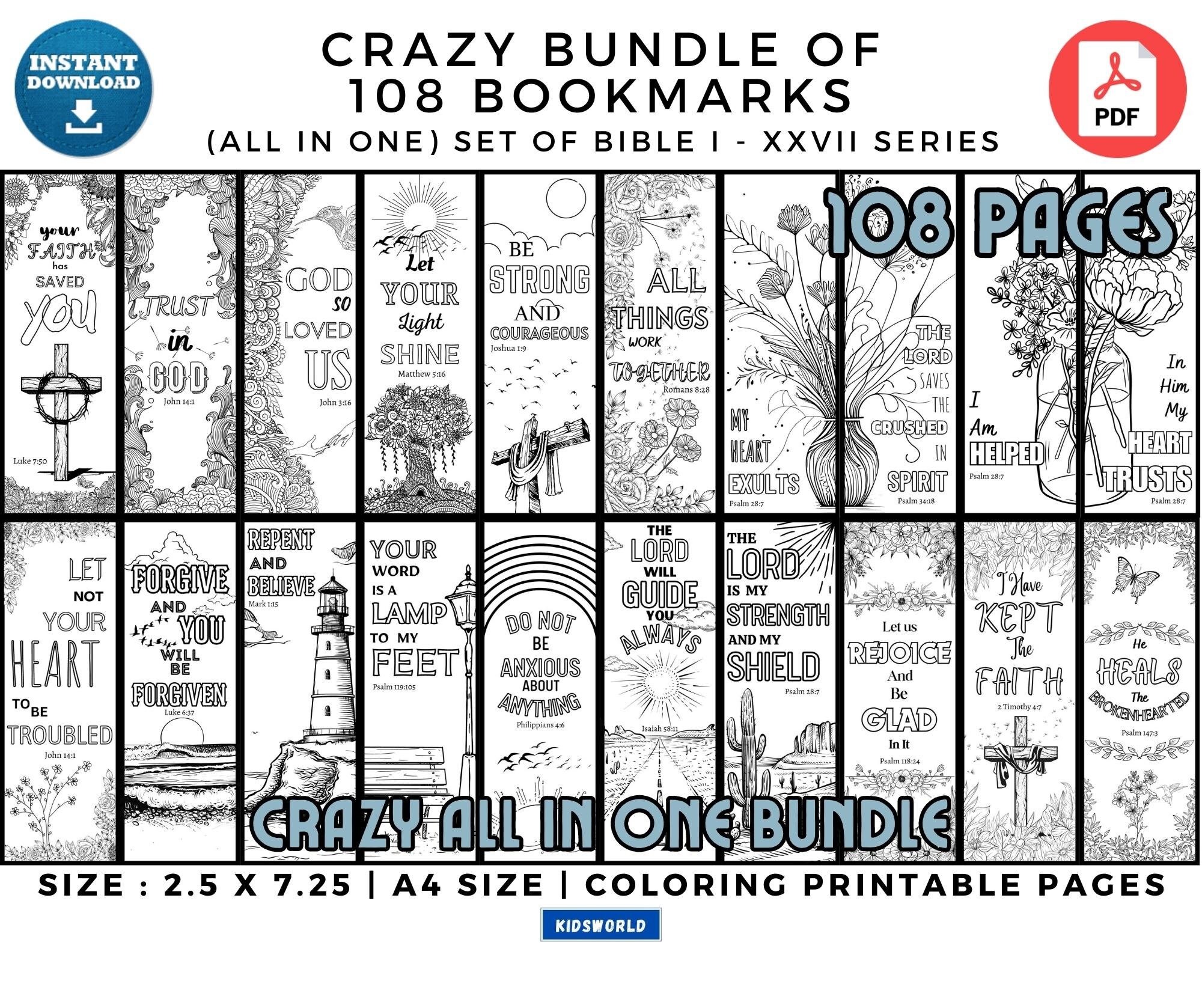 Bundle Bible Verse Printable Coloring Bookmarks for All, 108 Pages ...