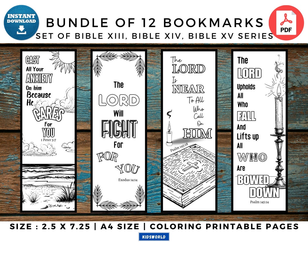 Bundle of 12 Printable Coloring Bible Bookmarks for All Age. Instant ...