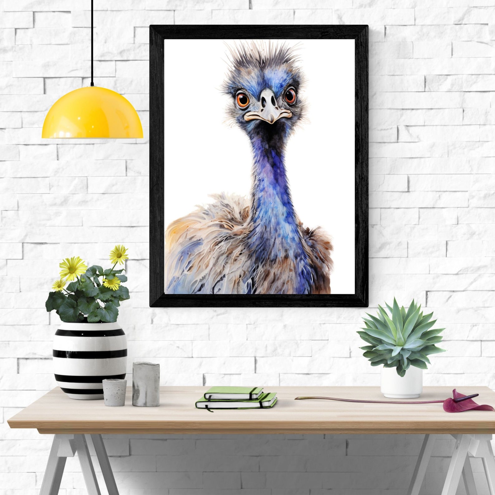 Australian Emu Wall Art, Emu Watercolor Painting, Home Decor, Outback ...