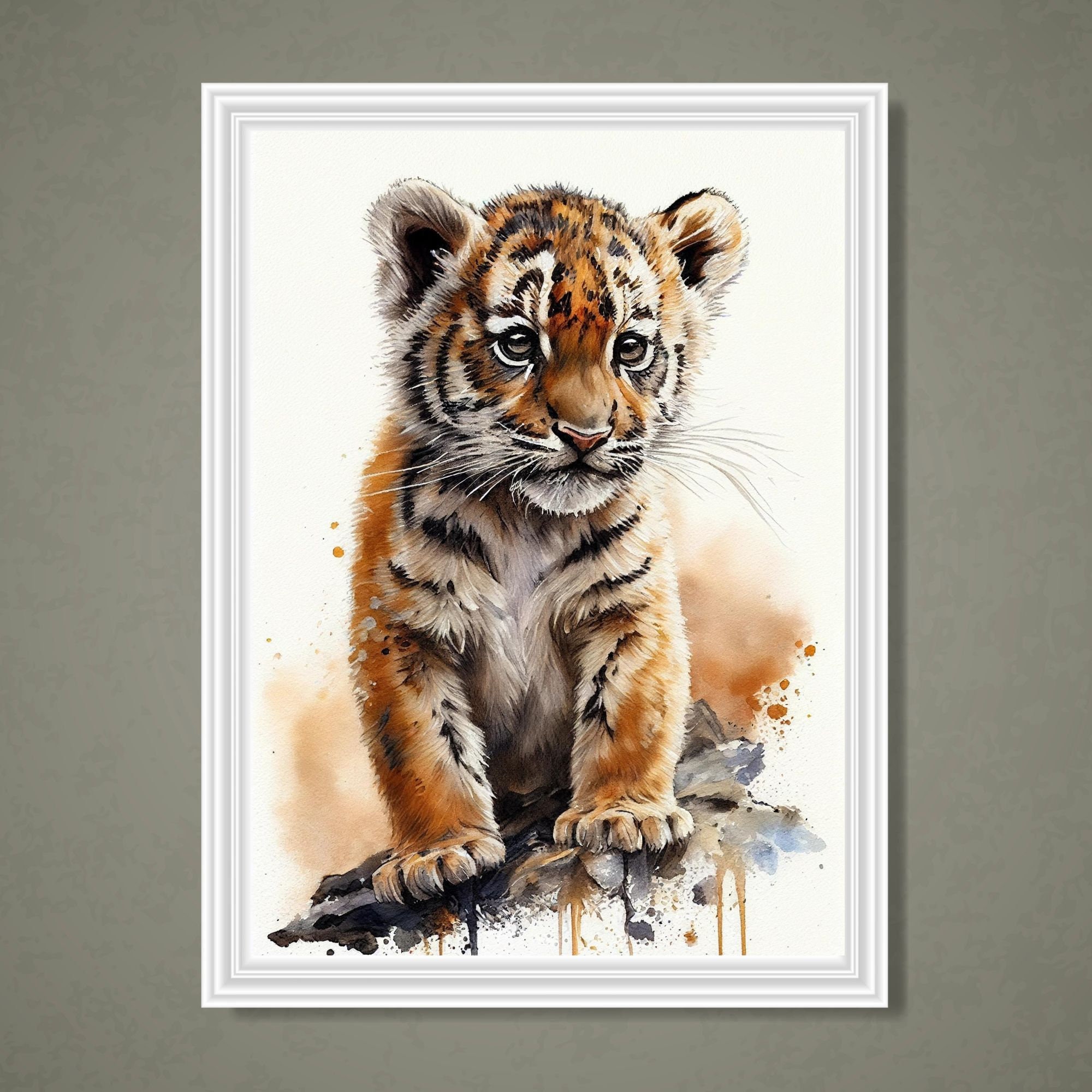 Cute Baby Tiger Printable Wall Art, Watercolor Tiger Print, Nursery ...
