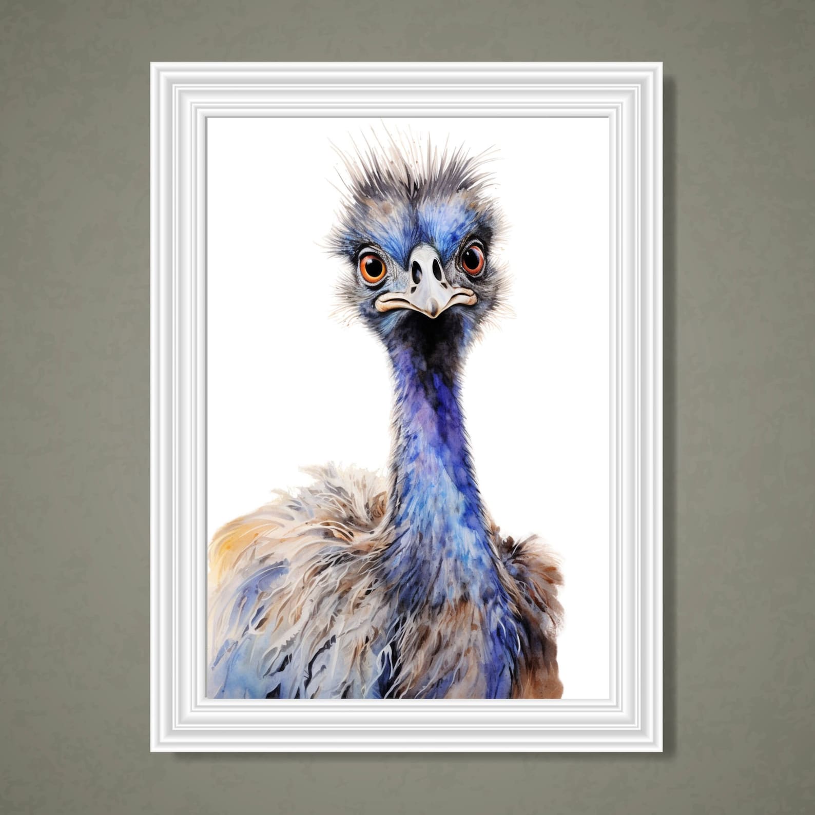 Australian Emu Wall Art, Emu Watercolor Painting, Home Decor, Outback ...