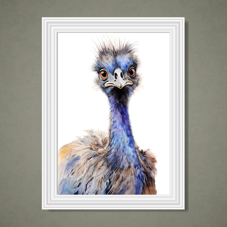 Australian Emu Wall Art, Emu Watercolor Painting, Home Decor, Outback ...