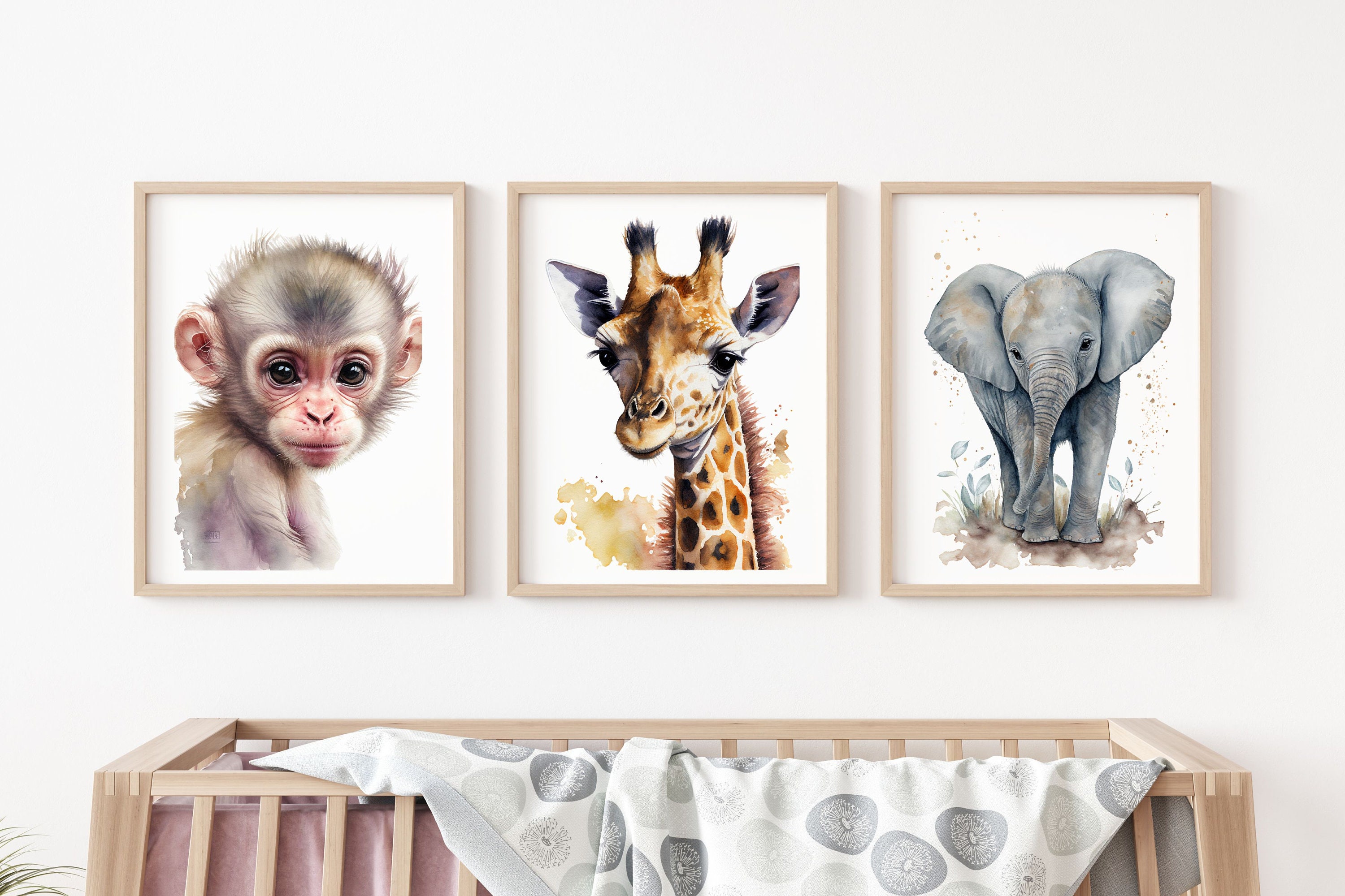 Baby Monkey Printable Wall Art, Watercolour Print, Nursery Decor ...