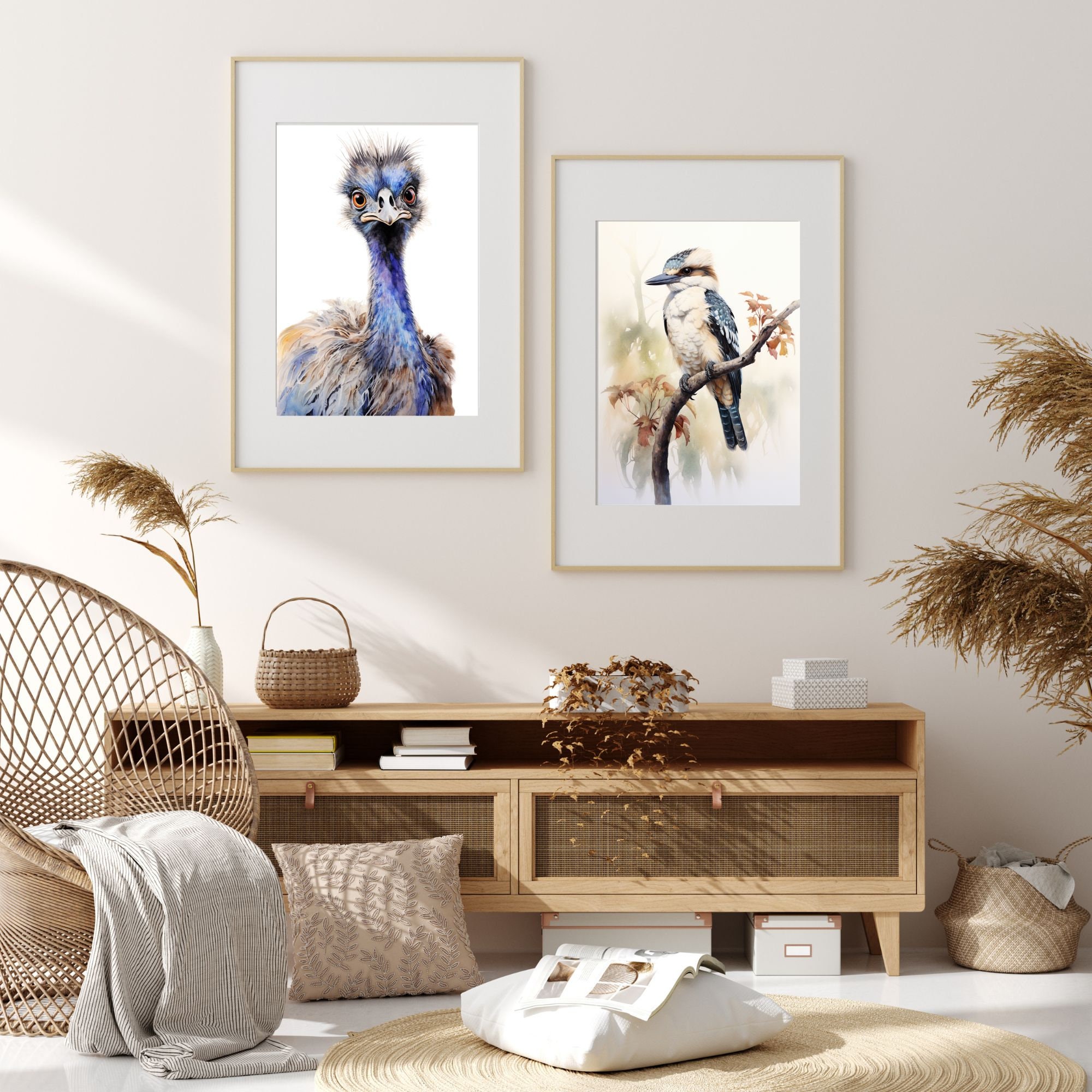 Australian Emu Wall Art, Emu Watercolor Painting, Home Decor, Outback ...
