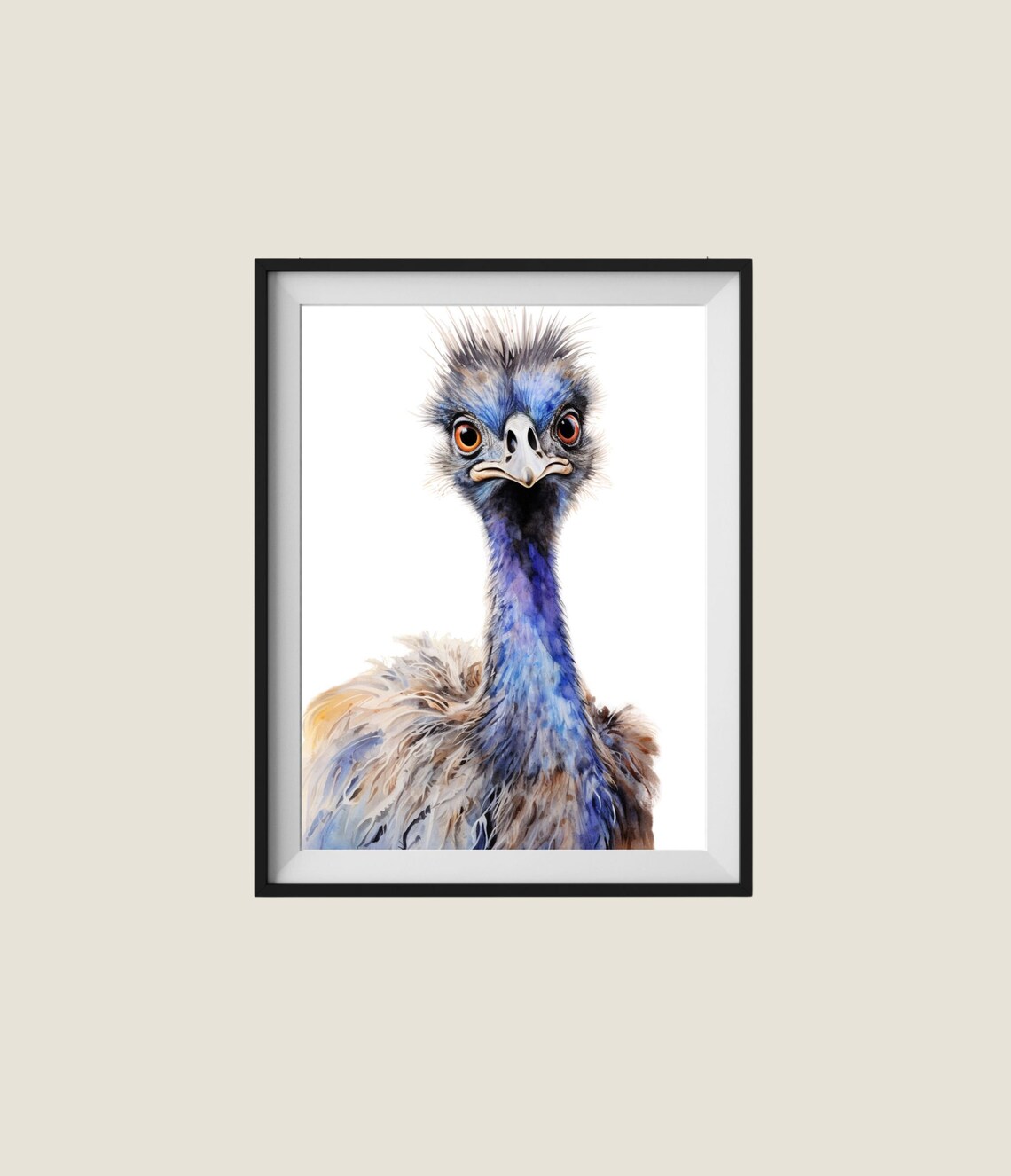 Australian Emu Wall Art, Emu Watercolor Painting, Home Decor, Outback ...