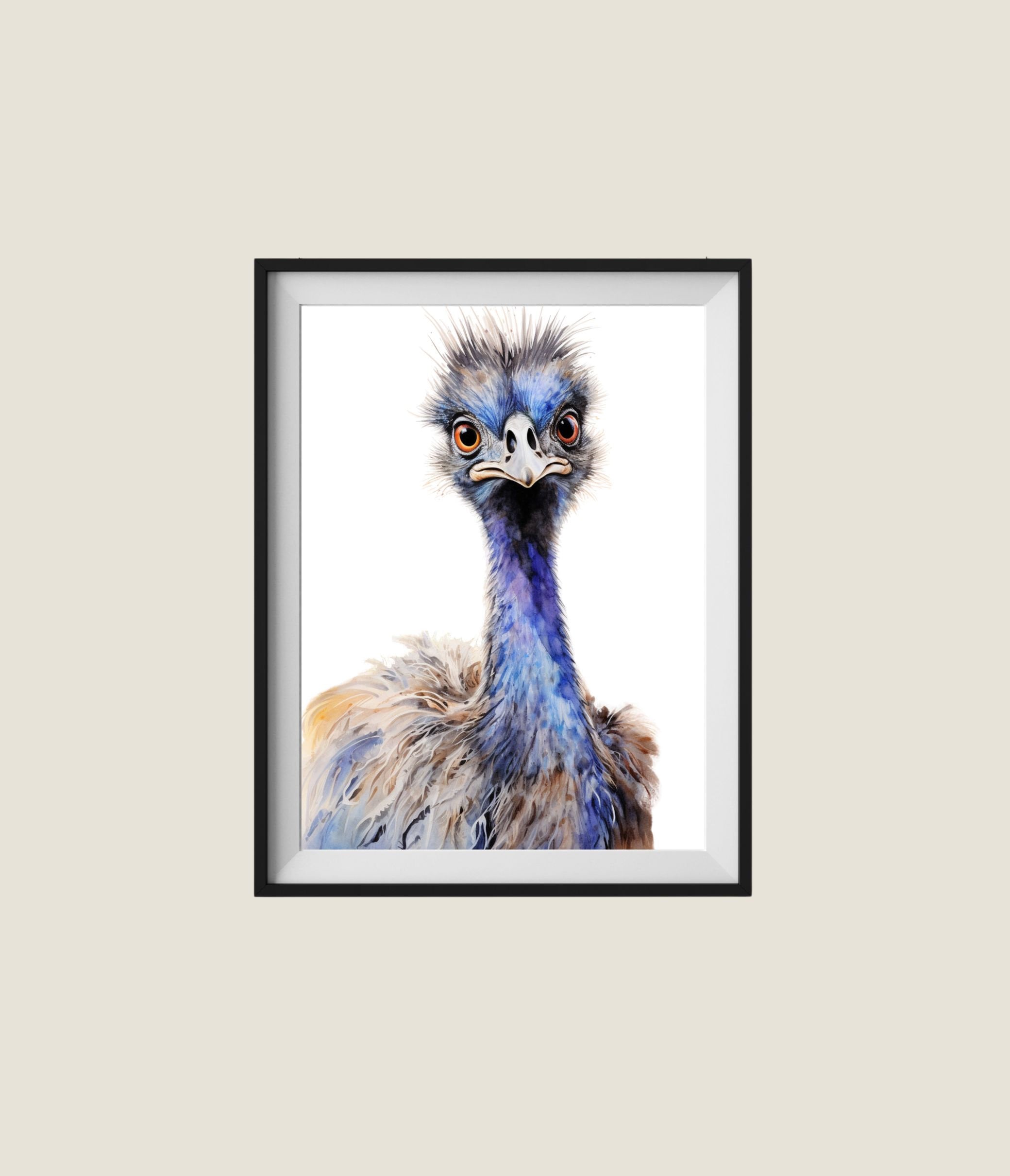 Australian Emu Wall Art, Emu Watercolor Painting, Home Decor, Outback ...