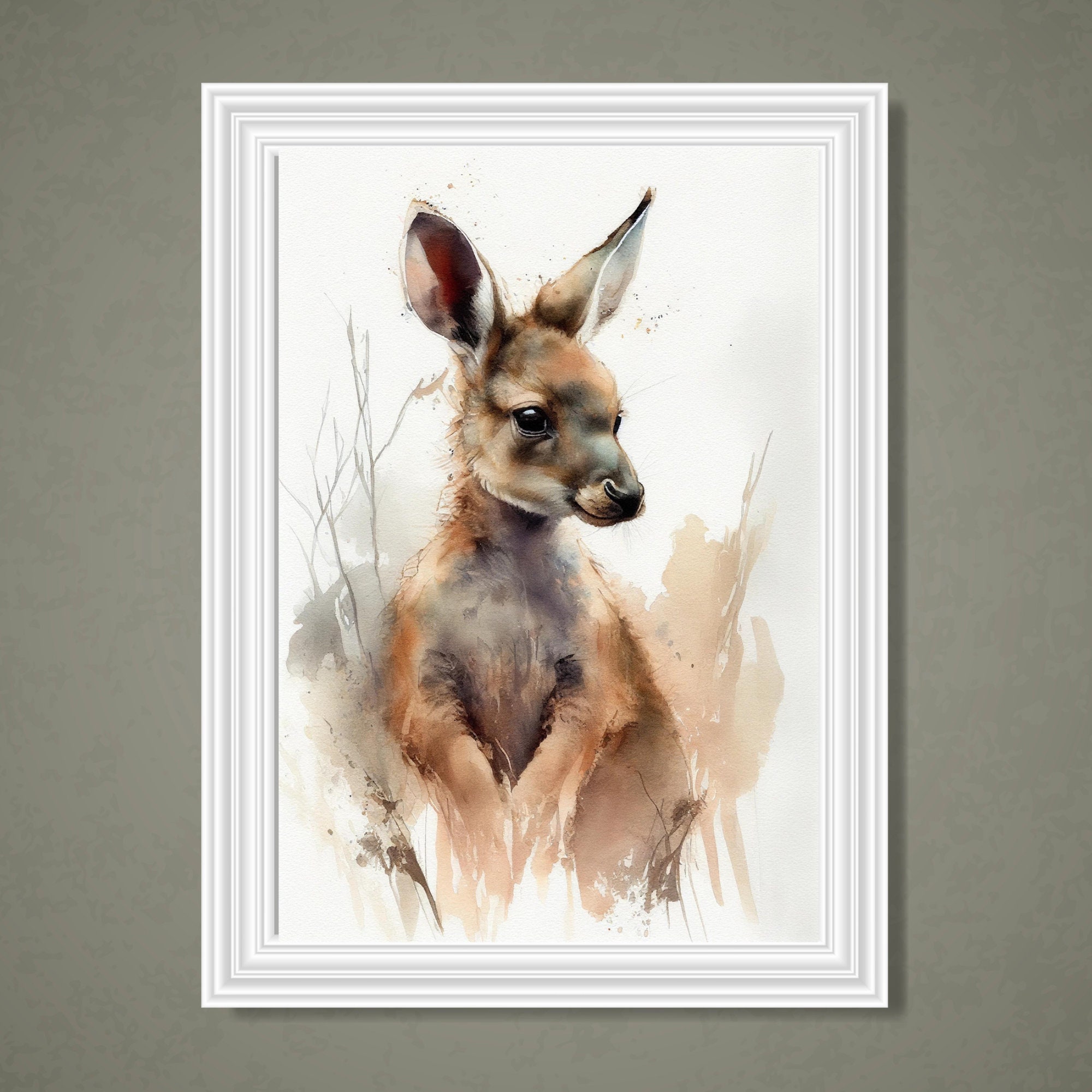 Australian Kangaroo Wall Art, Kangaroo Watercolor Painting, Home Decor ...