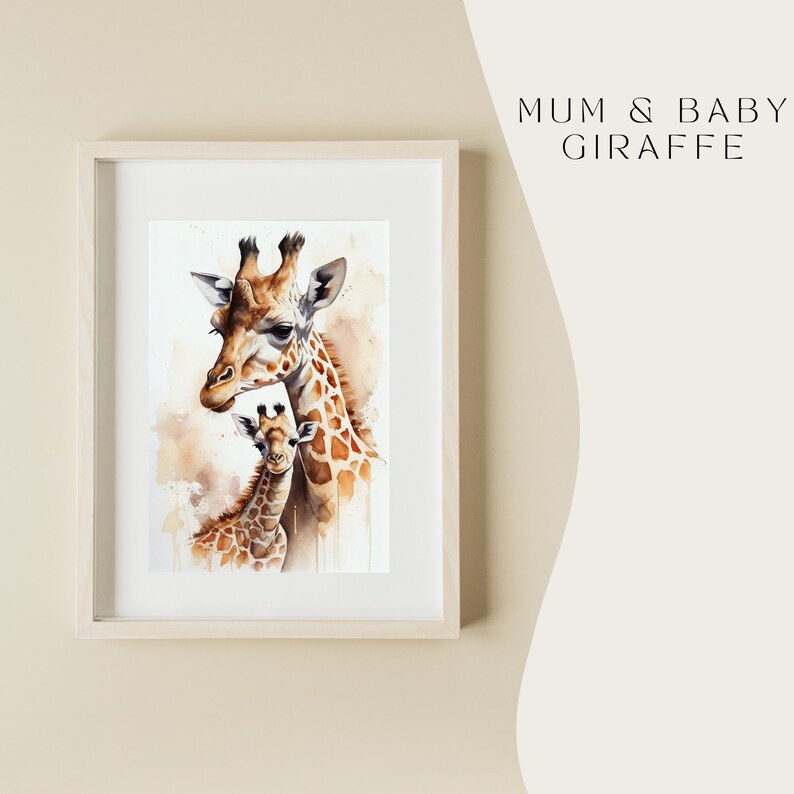 Cute Mom and Baby Giraffe Printable Wall Art, Watercolor Giraffe Print ...