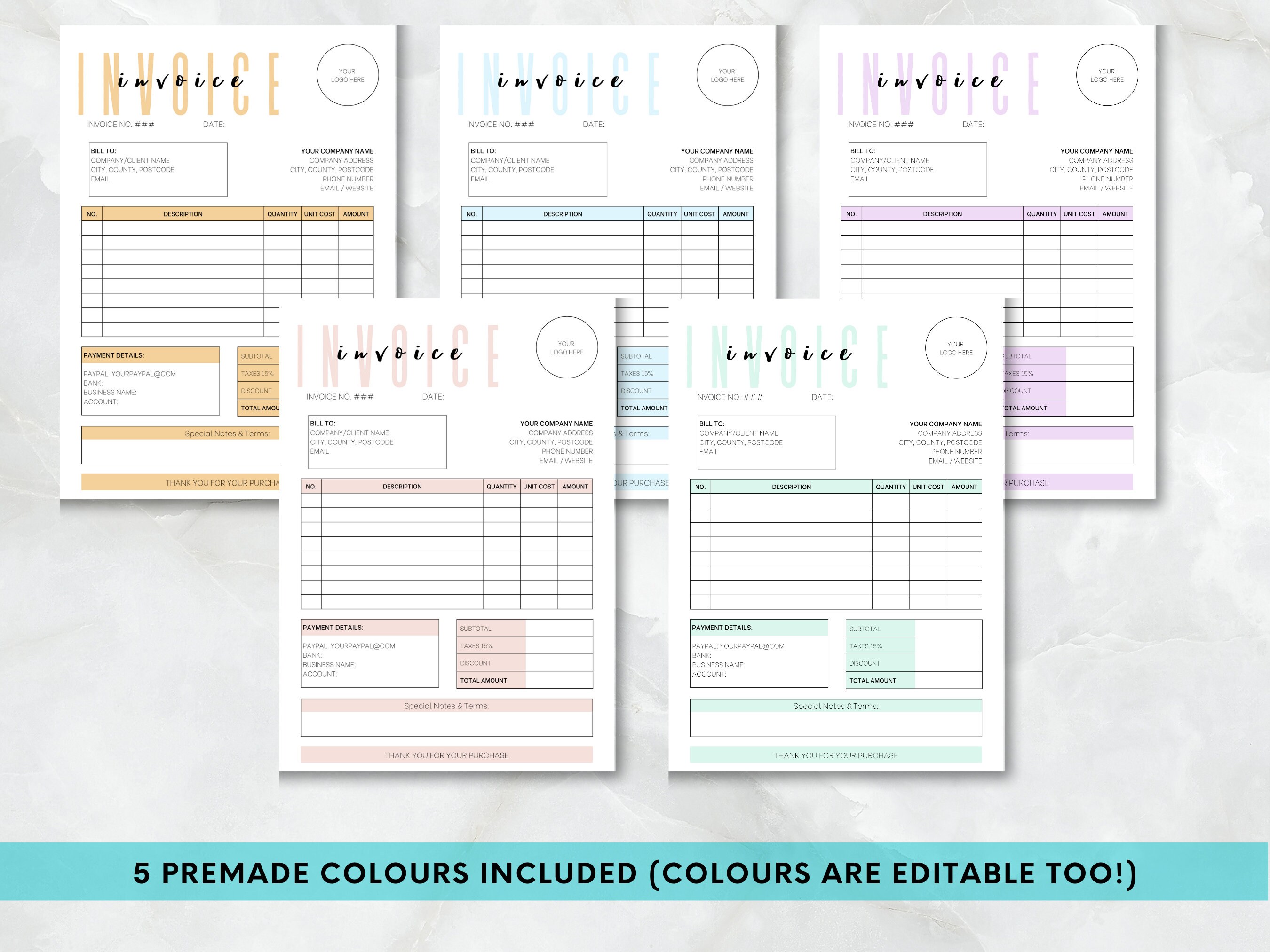 Invoice Template Editable, Small Business Custom Order Form Printable ...