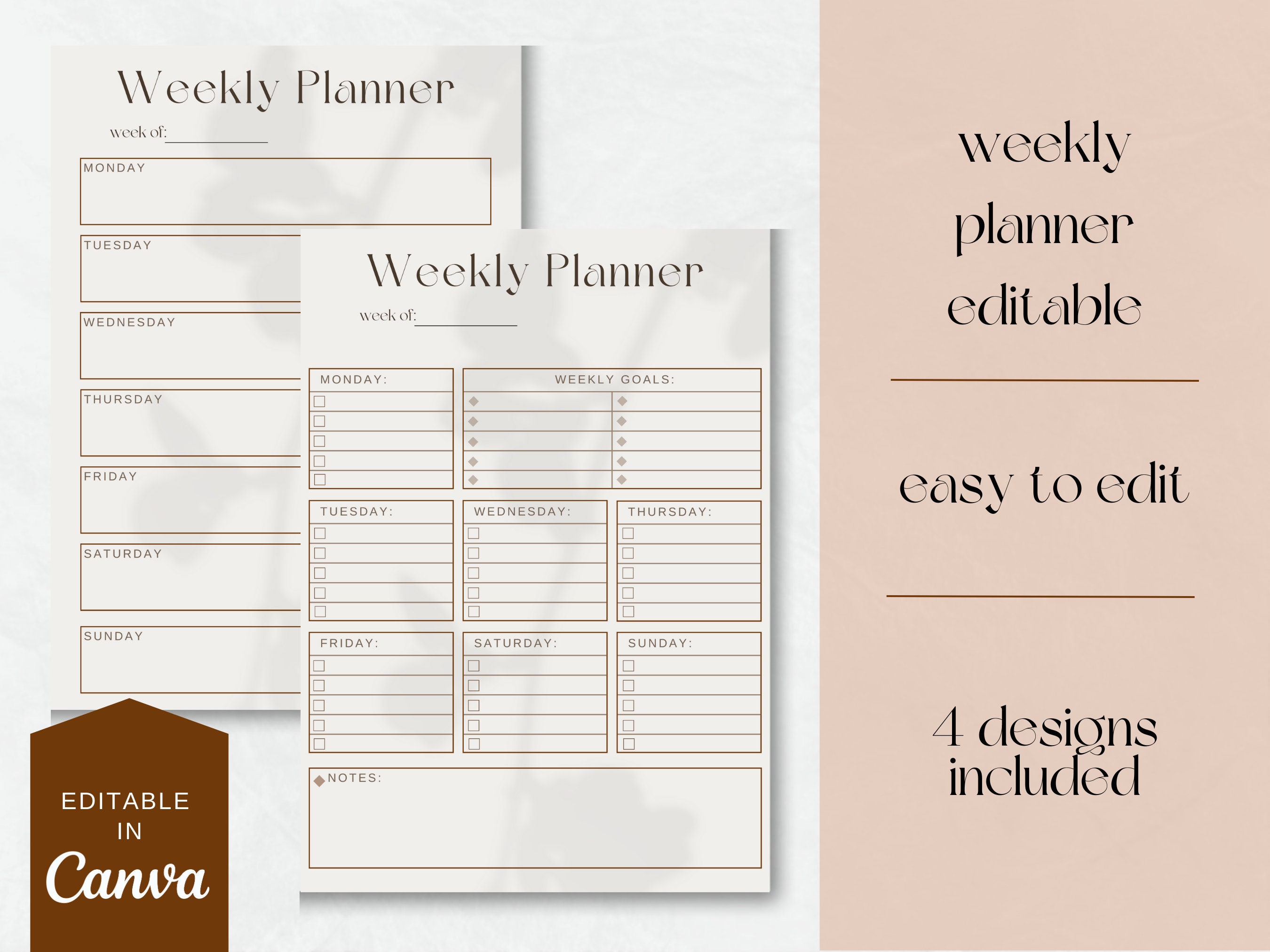 Editable Weekly Planner, ADHD Planner Printable, Minimalist Canva ...