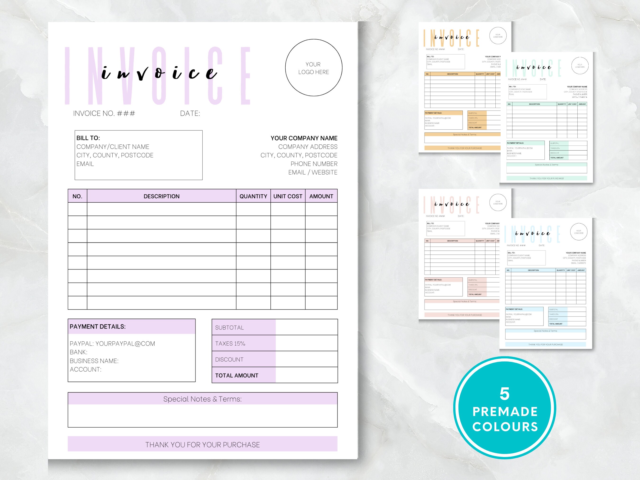 Invoice Template Editable, Small Business Custom Order Form Printable ...