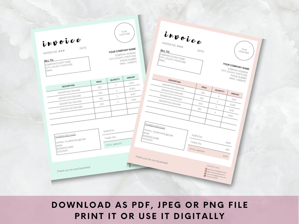 Invoice Editable Template, Printable Order Form Invoice, 5 Premade ...