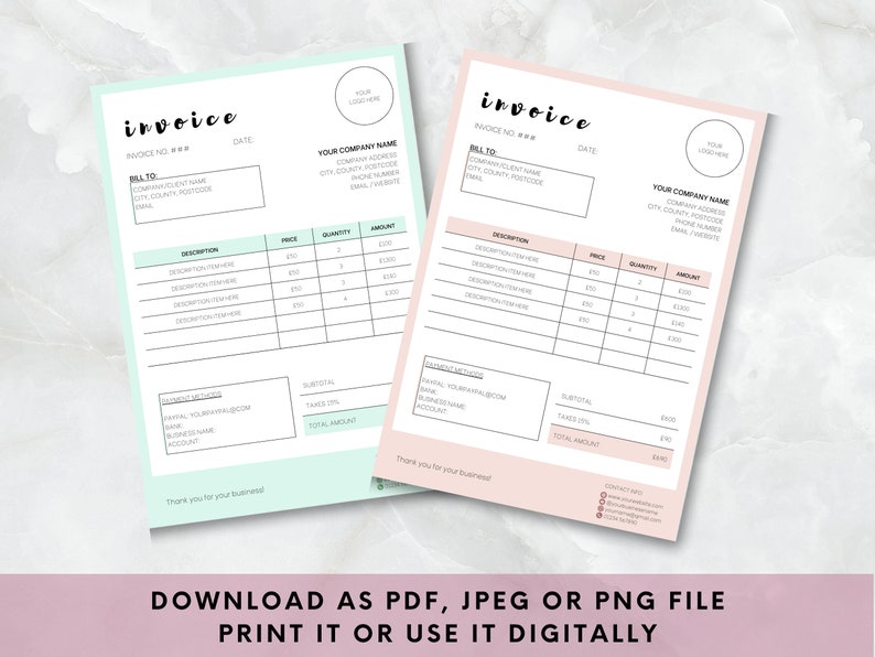 Invoice Editable Template, Printable Order Form Invoice, 5 Premade ...