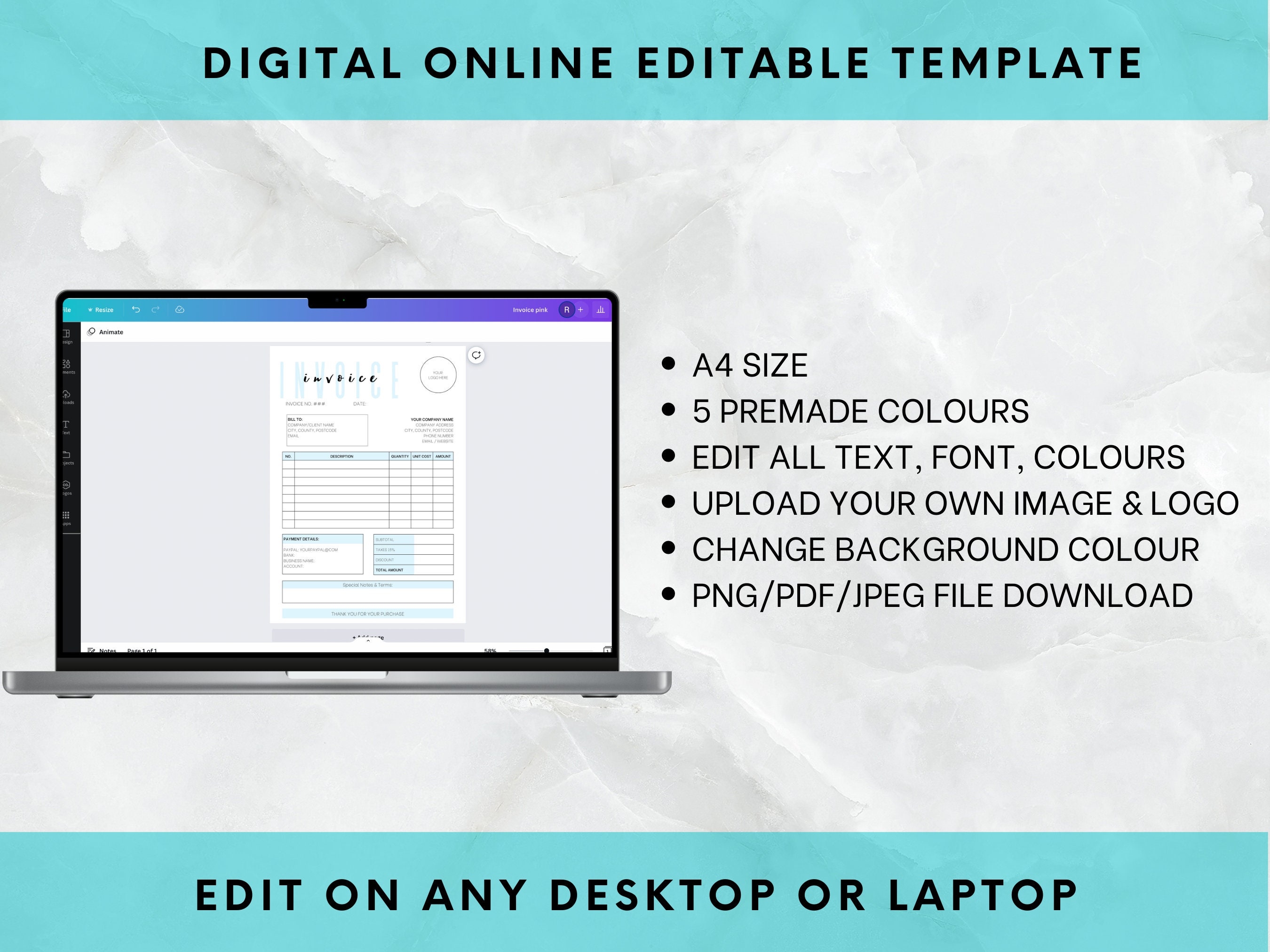 Invoice Template Editable, Small Business Custom Order Form Printable ...