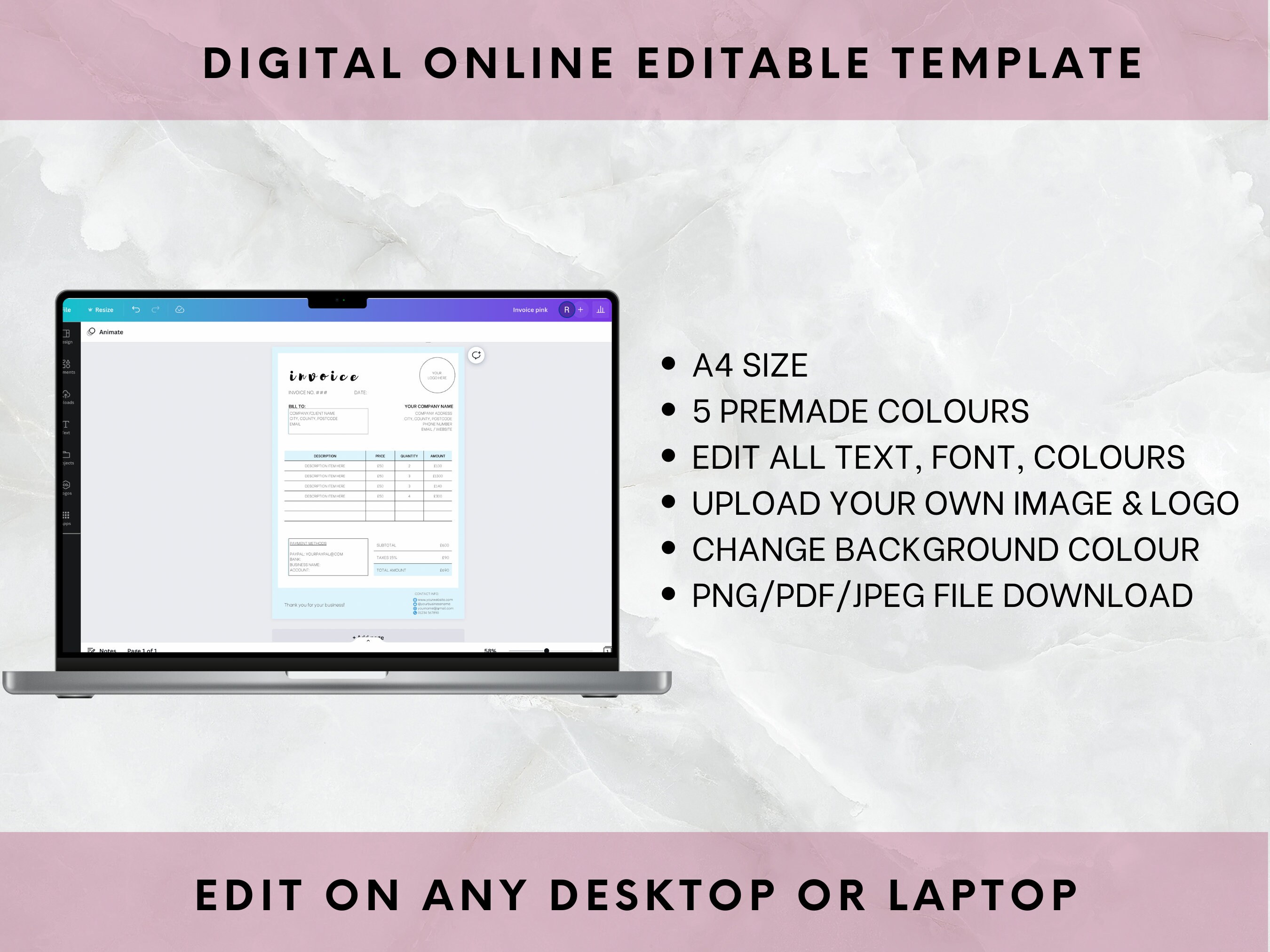 Invoice Editable Template, Printable Order Form Invoice, 5 Premade ...