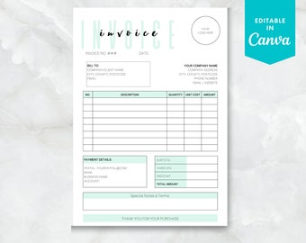 Invoice Template, Invoice Template Editable, Small Business Custom ...