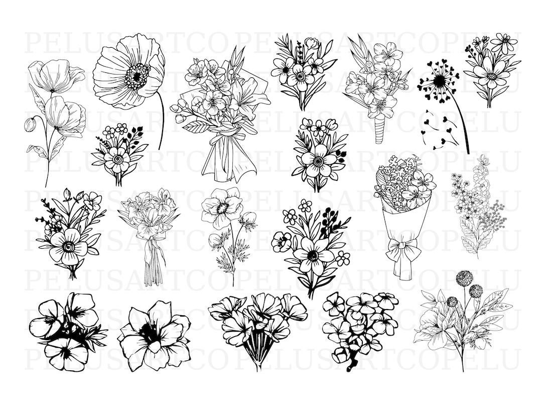 Bouquet Bundle Svg Flowers Bundle Svg Hand Drawn Floral Svg - Etsy
