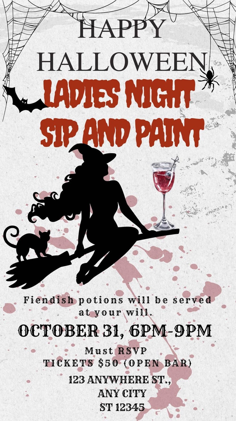 Sip and Paint Ladies Night Halloween Invite - Etsy