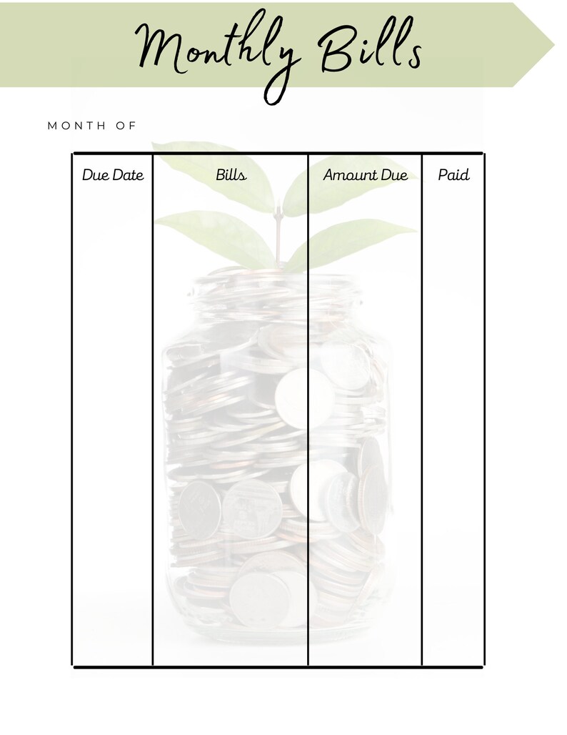 Monthly Bills Tracker - Etsy