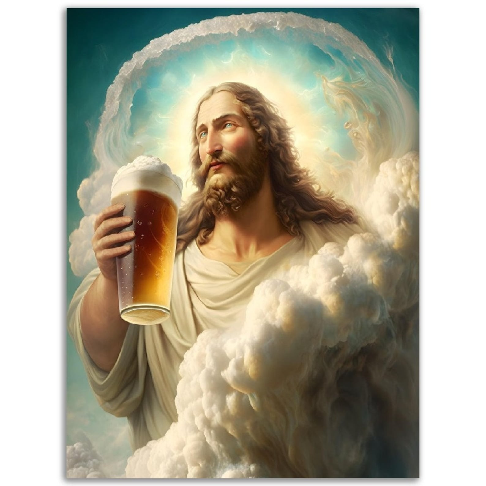 Funny Jesus Beer Poster, Funny Beer Glass Art Picture, Humorous Christ ...