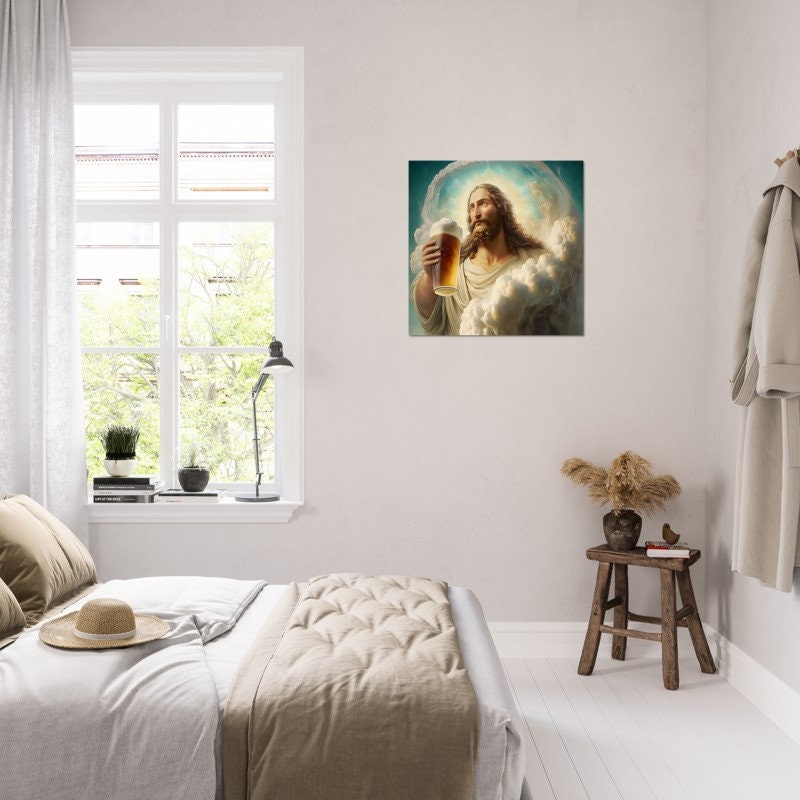 Funny Jesus Beer Poster, Funny Beer Glass Art Picture, Humorous Christ ...