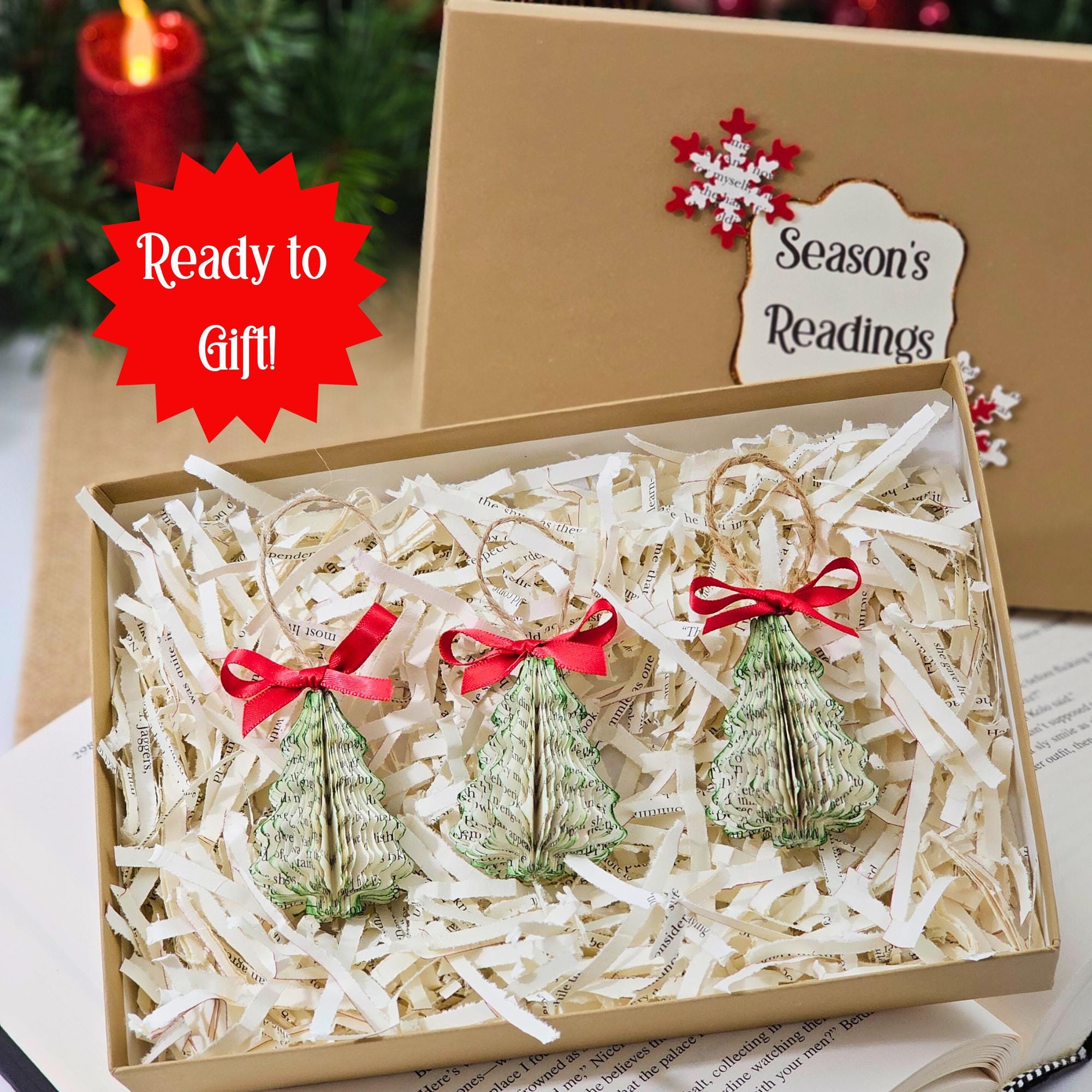 Set of 3 Tiny Book Page Christmas Tree Ornaments - Handmade Literary ...