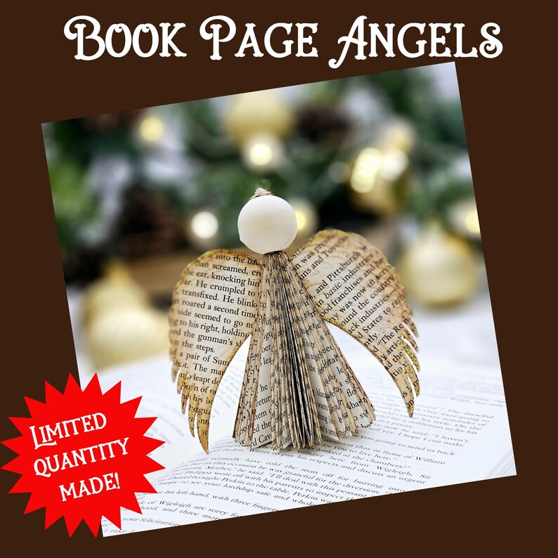 Handmade Book Page Angel Ornament, Gold Glitter Wings - Etsy