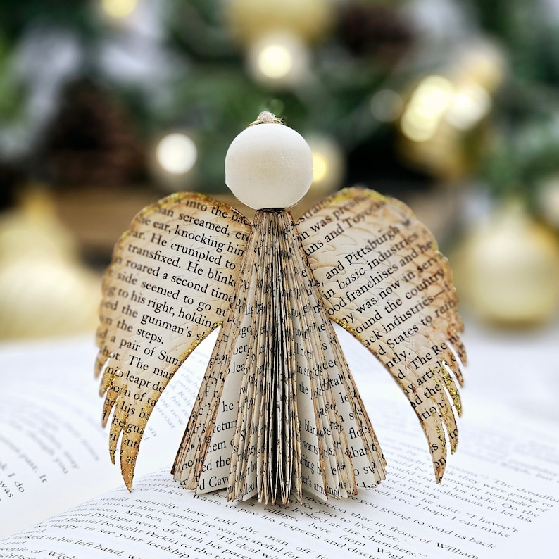 Handmade Book Page Angel Ornament, Gold Glitter Wings - Etsy