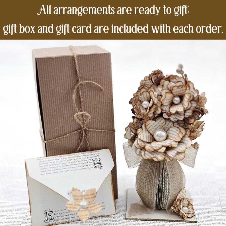 Vintage Book Page Flower Bouquet, Pearl Centerpiece - Etsy