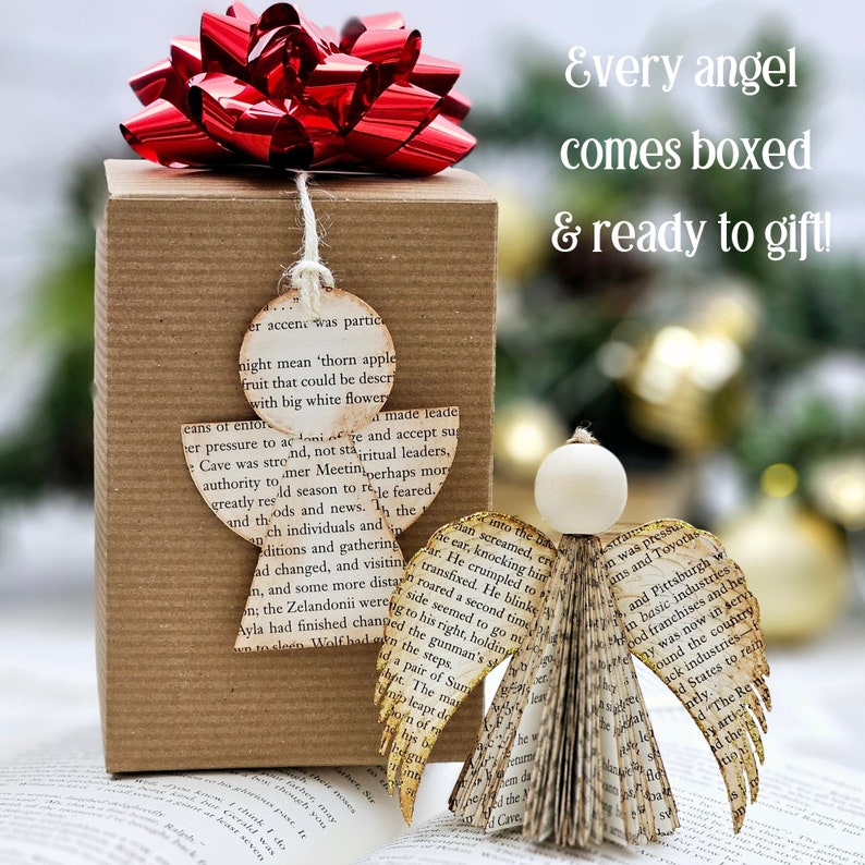 Handmade Book Page Angel Ornament, Gold Glitter Wings - Etsy