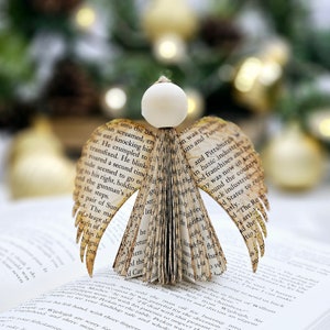 Handmade Book Page Angel Ornament, Gold Glitter Wings - Etsy