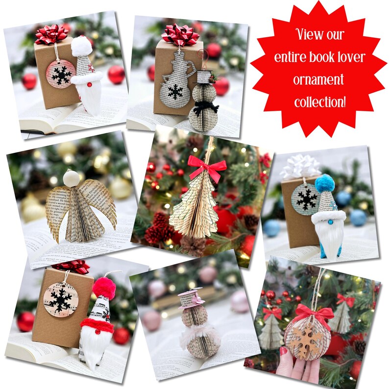 Tiny Book Page Christmas Tree Ornaments, Set of 3 - Handmade Literary ...