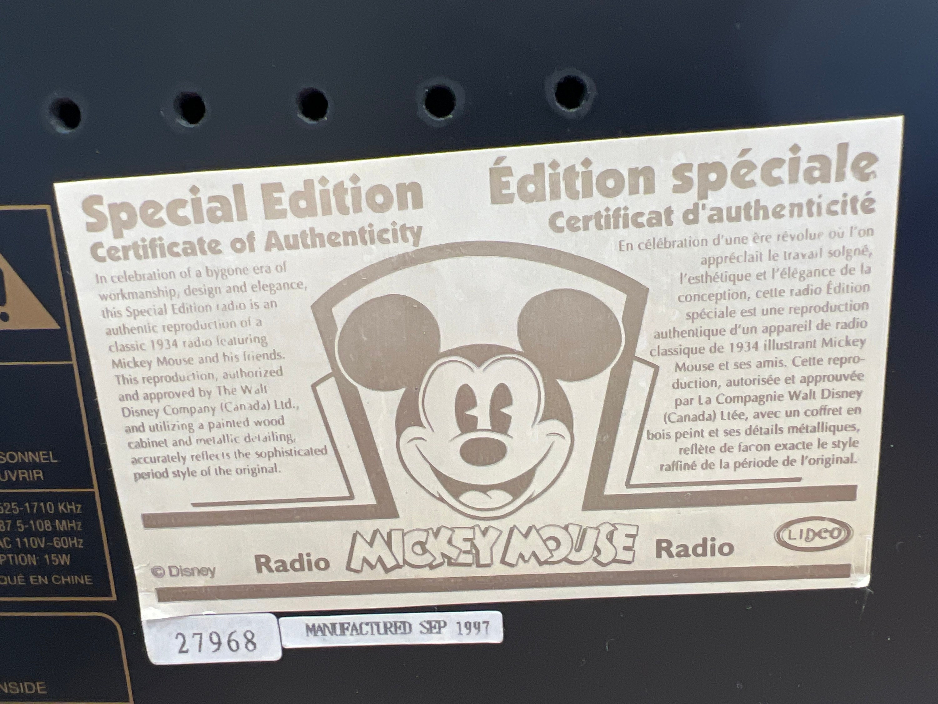 1997 Special Edition Mickey Mouse Radio - Etsy