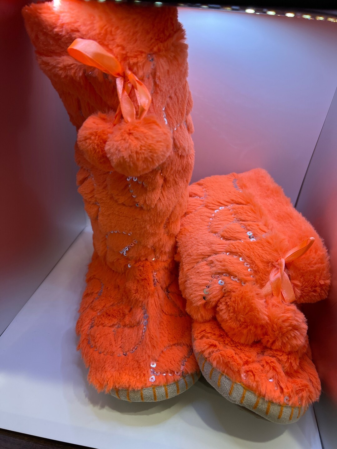 Vintage Neon Orange Peace Bootie Slippers-rubber Non-slip Bottoms-pom ...