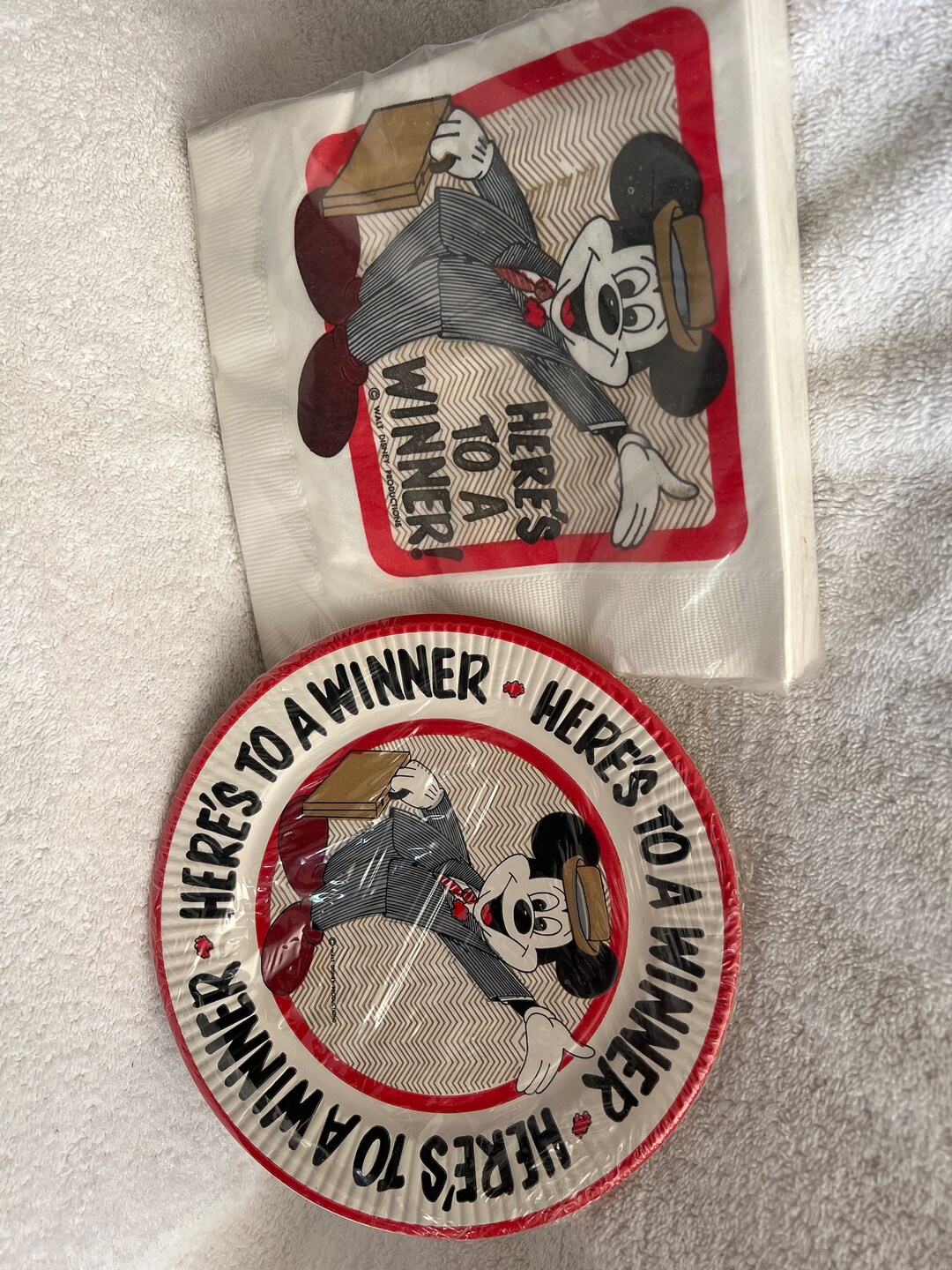 Vintage “here’s to a Winner” Mickey Mouse Party Paper Plates and Napkin ...
