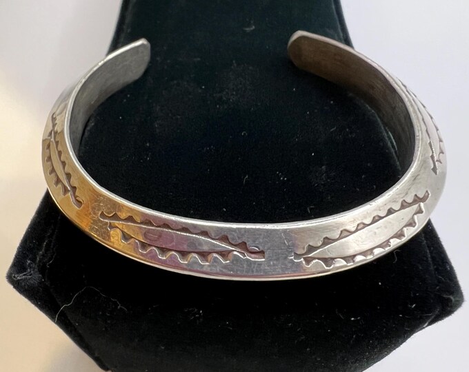 Vintage Native Esolid Sterling Silver Stamped Triangle Cuff Bracelet - Etsy