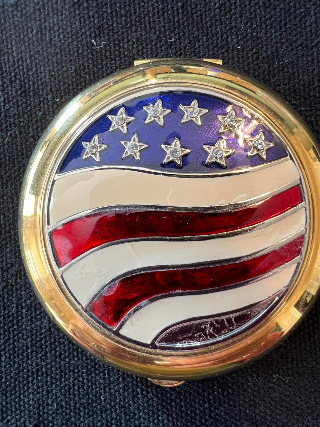 Vintage Este Lauder Gold Tone Patriotic American Flag Powder Compact ...