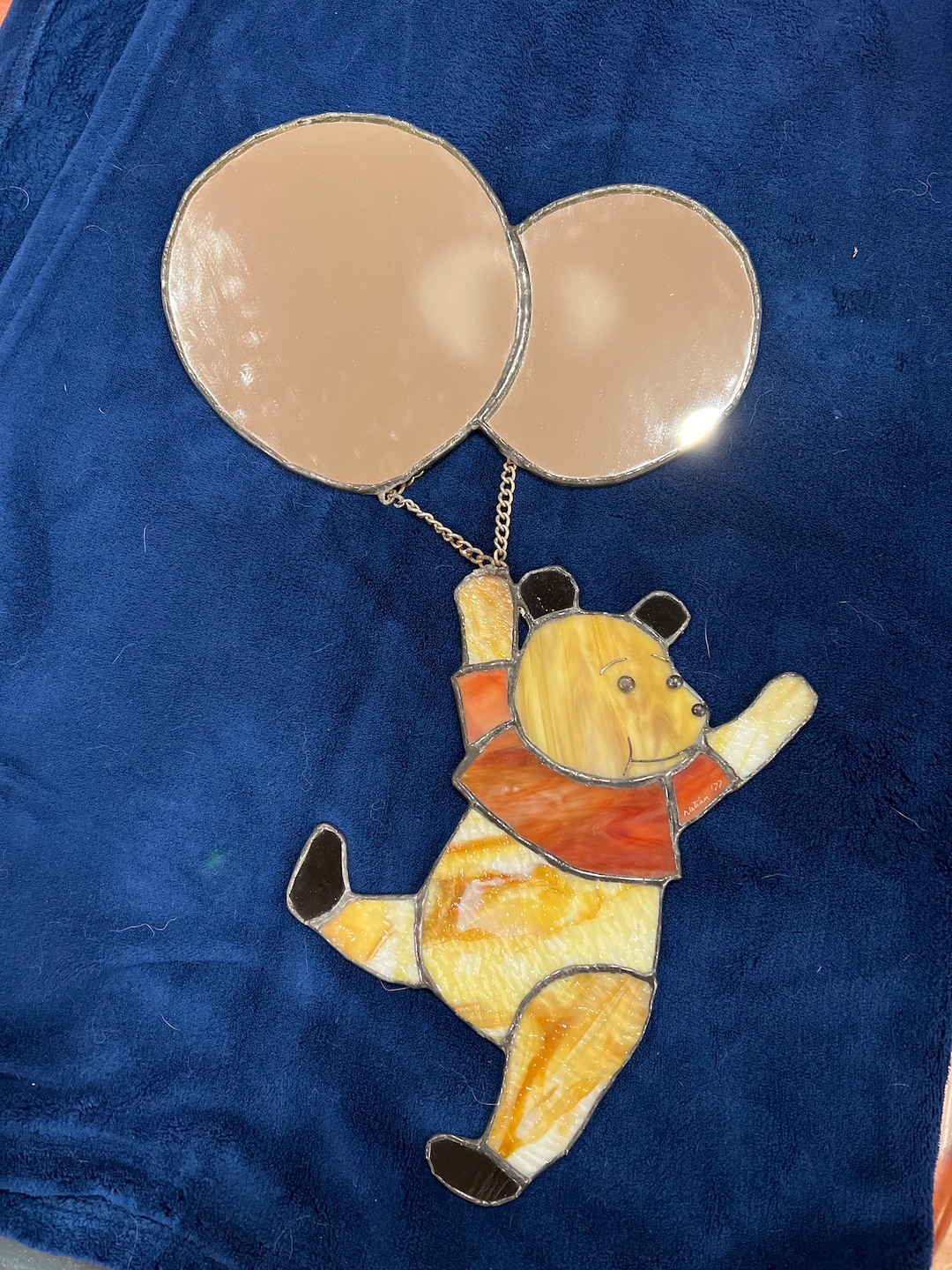 Vintage Signed Stained Glass and Mirrored Winnie the Pooh Wall Hanging ...