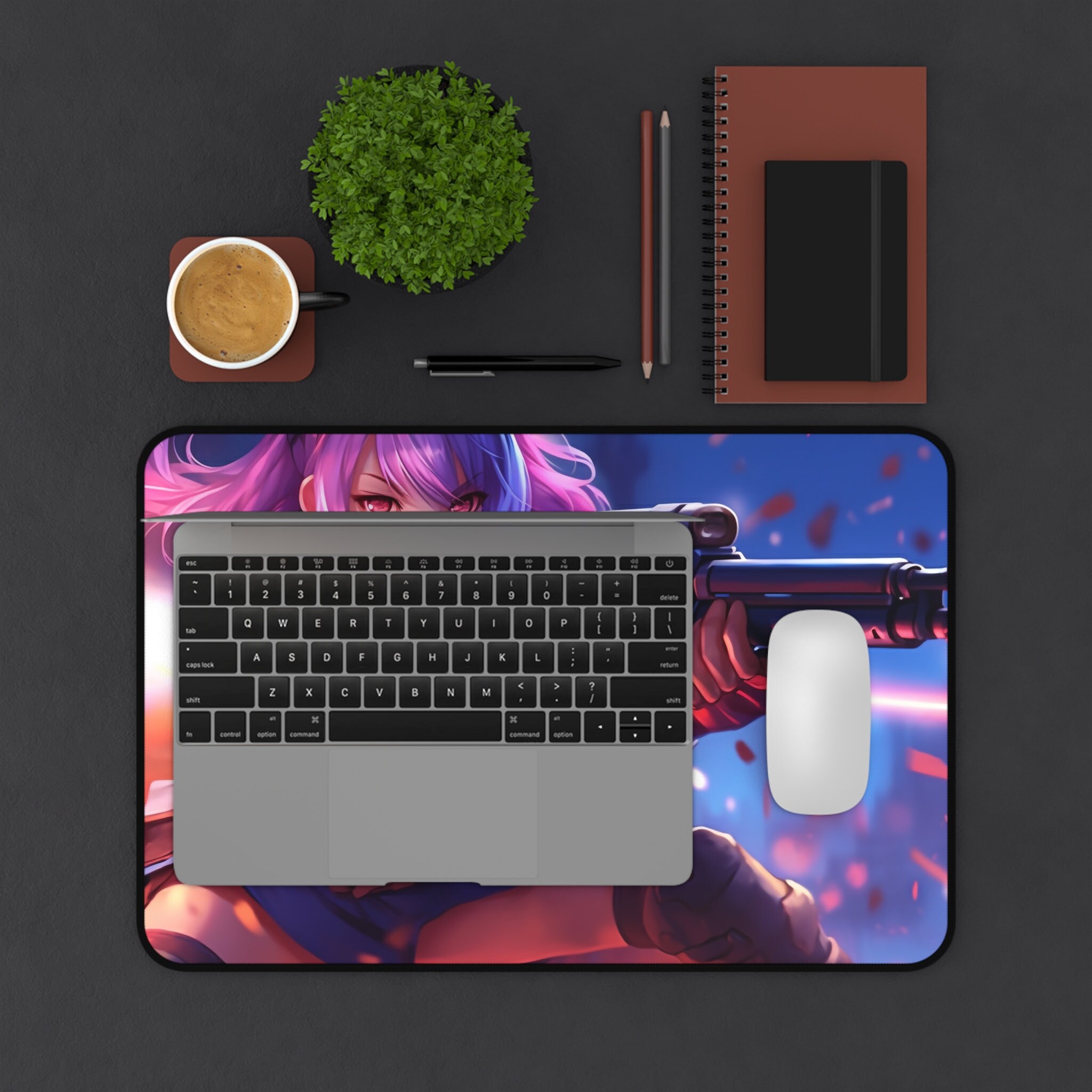 Anime Girl With Gun Aesthetic Mouse Pad, XXL Anime Girl Desk Mat, Girl ...