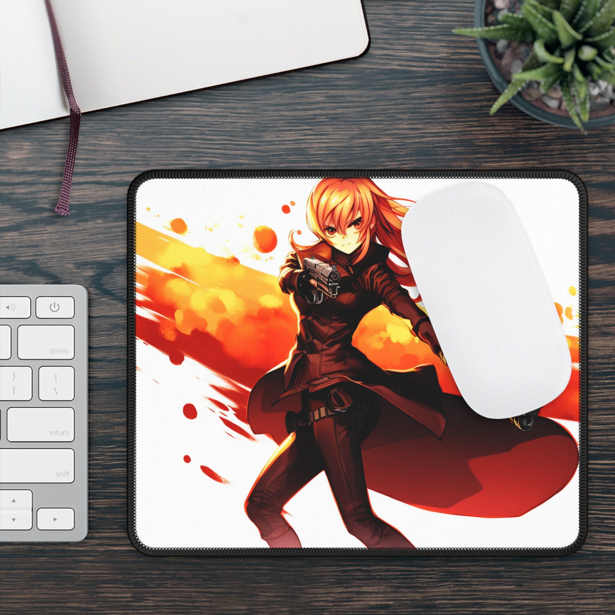 Anime Girl With Gun Aesthetic Mouse Pad, XXL Anime Girl Desk Mat, Girl ...