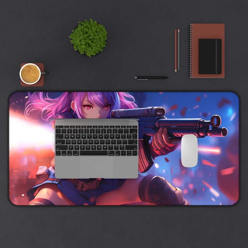 Anime Girl With Gun Aesthetic Mouse Pad, XXL Anime Girl Desk Mat, Girl ...