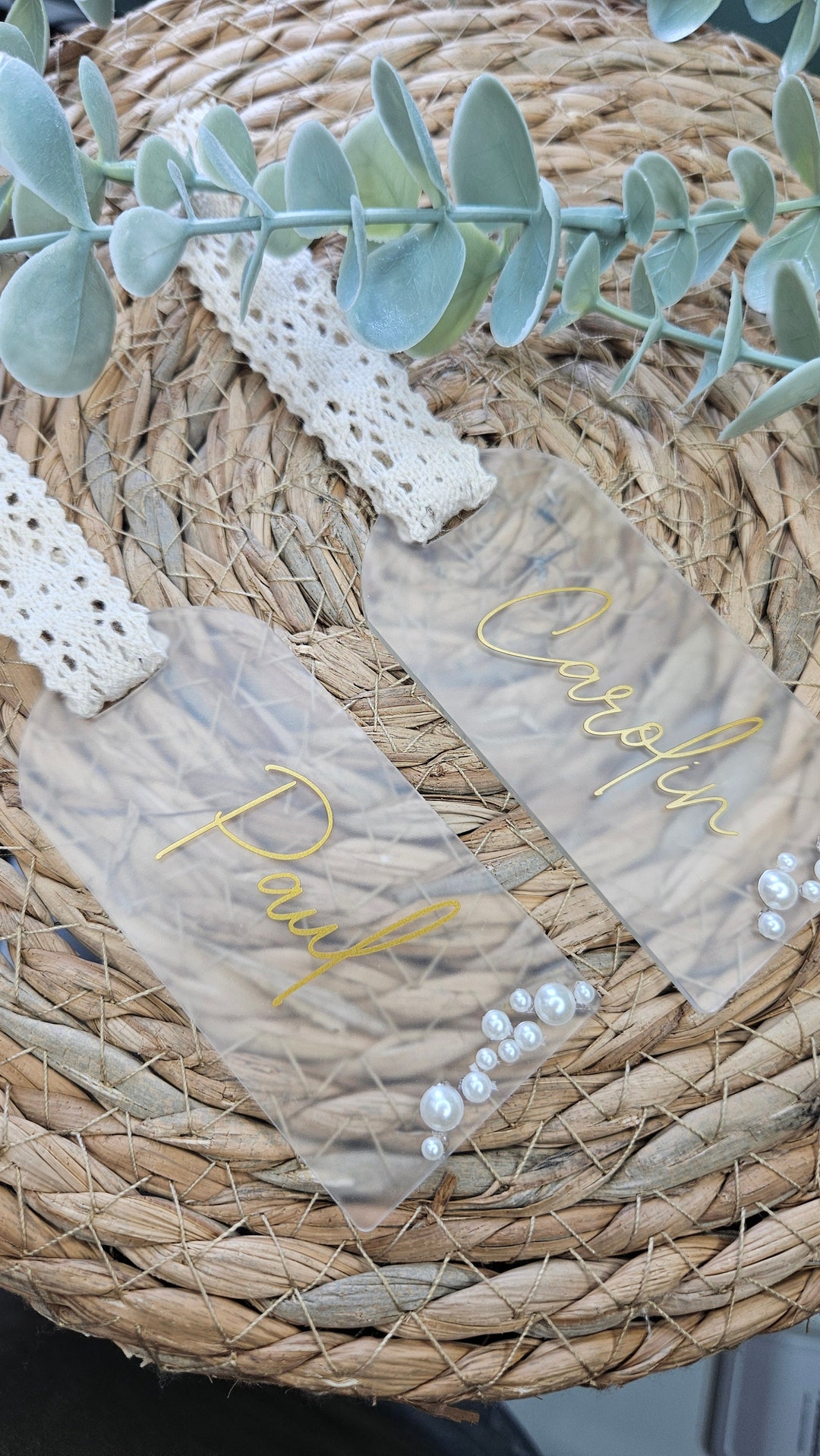 Frosted Name Tag, Pearl Wedding, Placeholder, Name Tag, Table Decor ...