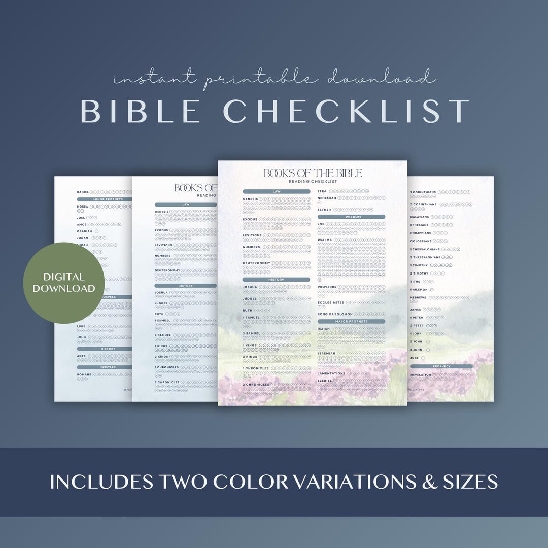 Bible Study Reading Checklist With Books and Chapters | Digital ...