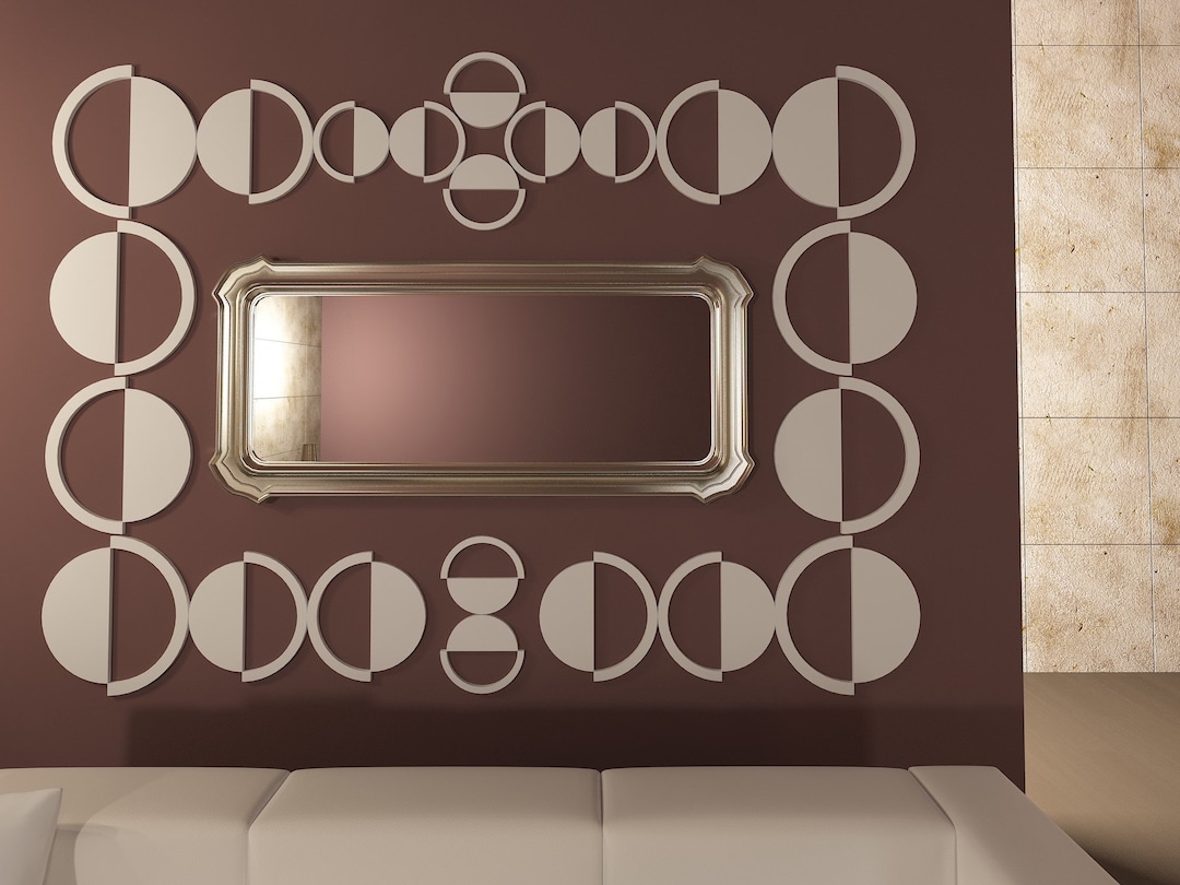 Sun and Moon Half Circle Art Tiles, DIY Geometric Accent Wall Design ...