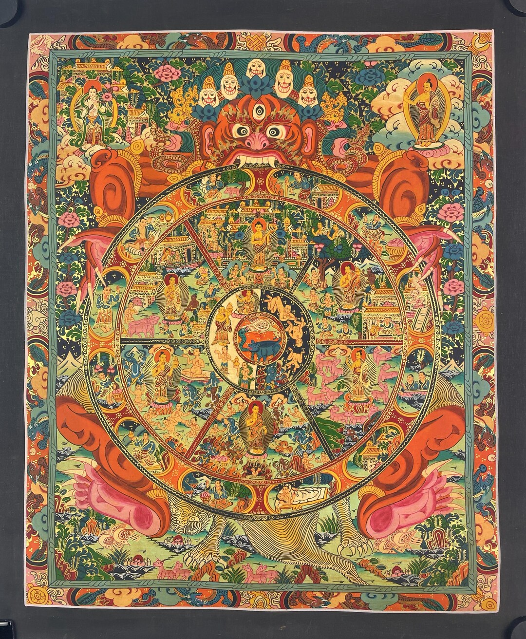 Hand-painted Wheel of Life Thangka Painting: Symbol of Suffering ...