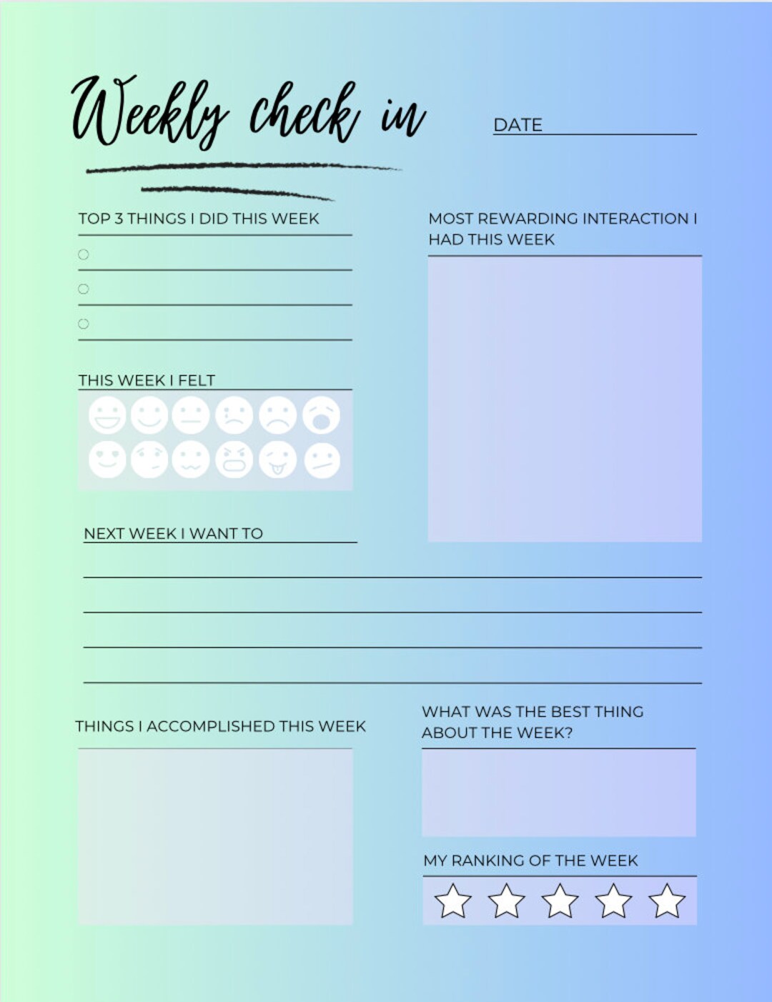 Weekly Check-in List - Etsy