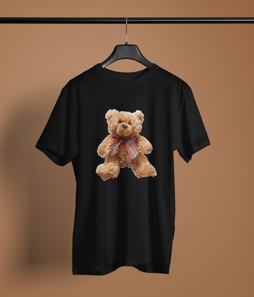 CHRISTMAS TEDDY Bear & Bow Printed Custom Design TEE, Elegant Relaxed ...