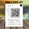 Printable Menu & Price List QR Code Sign Template, Scan to View Menu ...