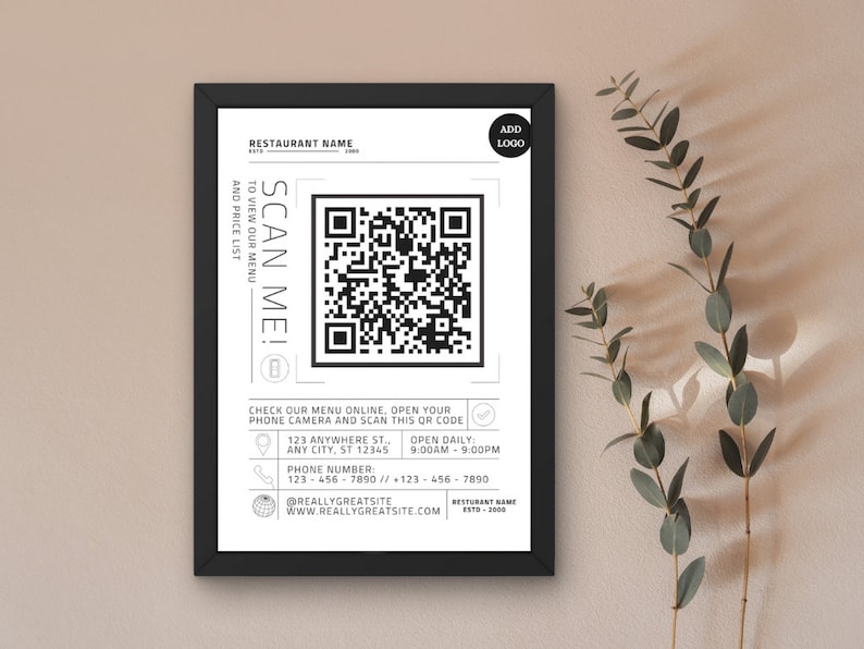 Printable Menu & Price List QR Code Sign Template, Scan to View Menu ...