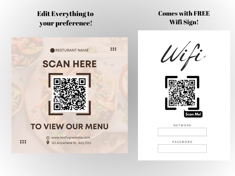 Printable Menu QR Code Sign Template, Editable Scan to View Menu Sign ...